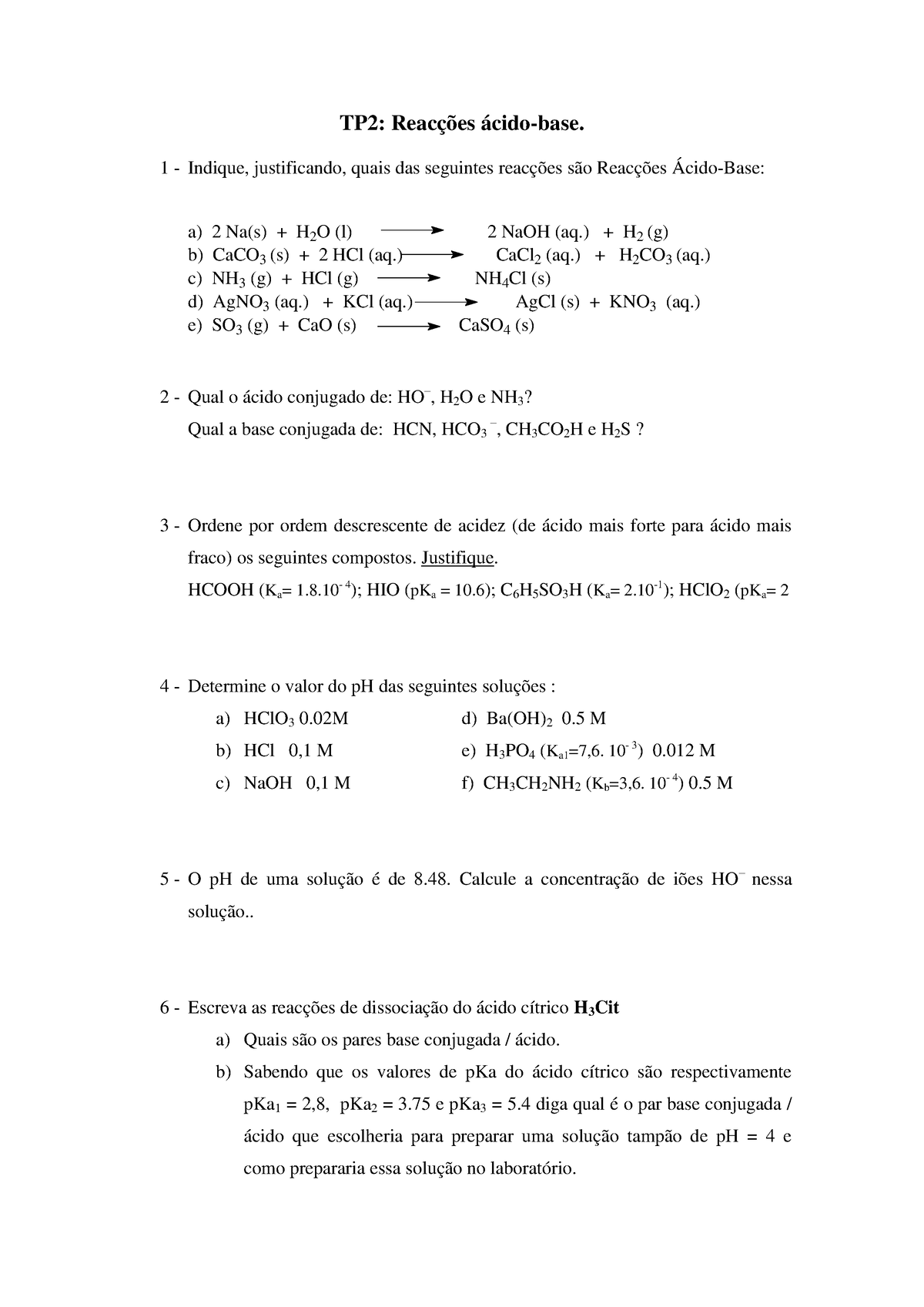 Tp2 Fundamentos Reacções ácido Base Tp2 Reacções ácido Base 1