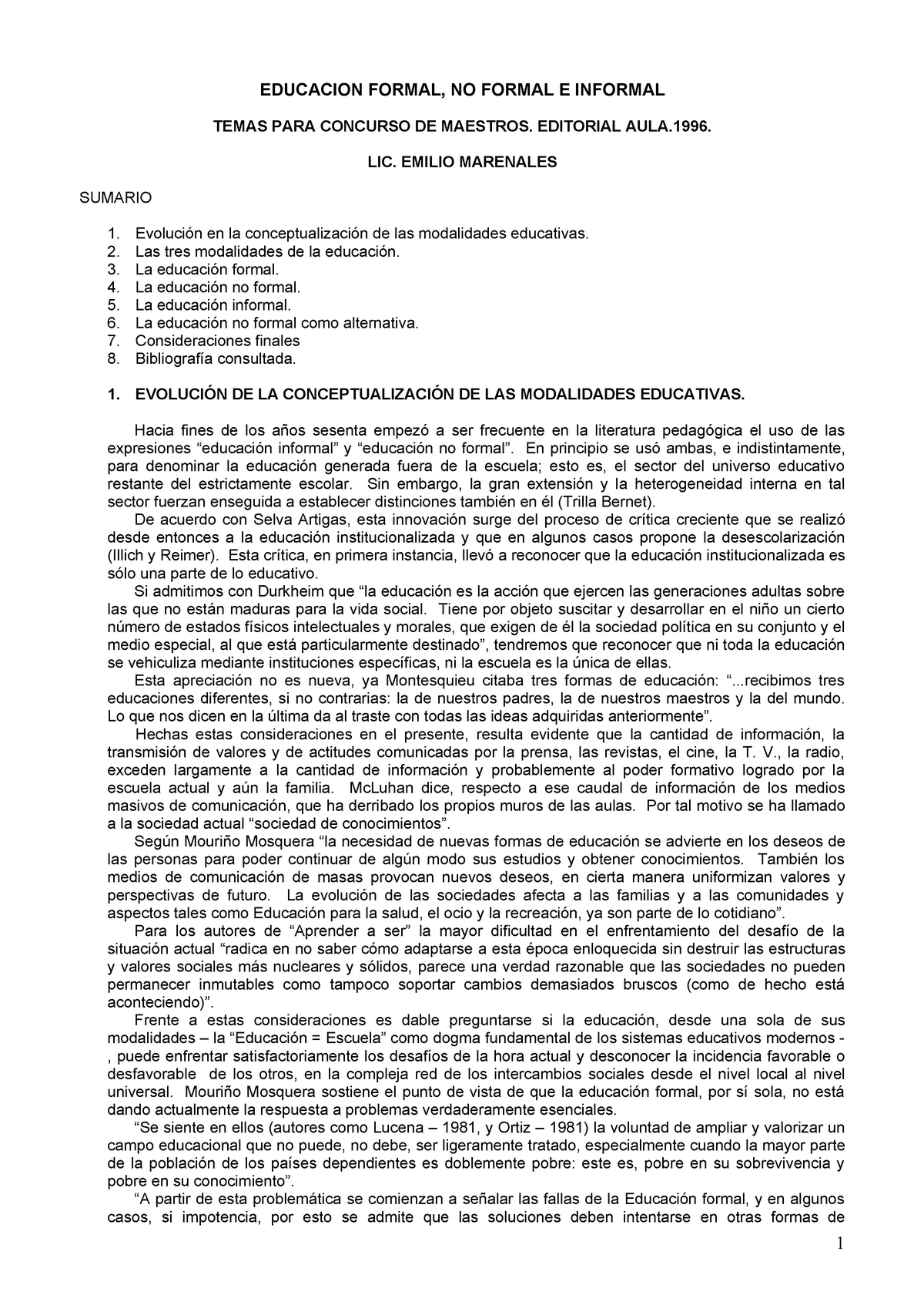 Ensayo Sobre Educacion Formal No Formal Informal Didáctica General