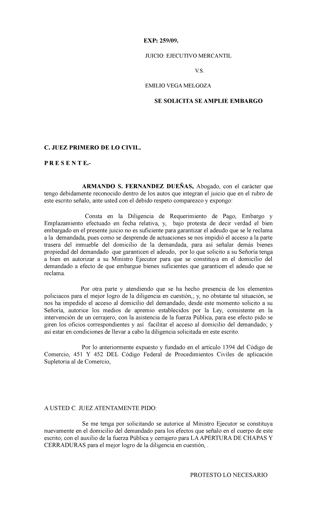 Formato Solicitud De Embargo Doc Procedural Law Crimi