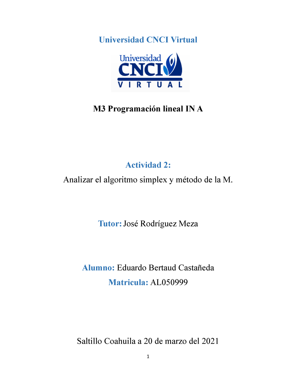 M3 Programación Lineal In A Actividad 2 Universidad Cnci Virtual M3