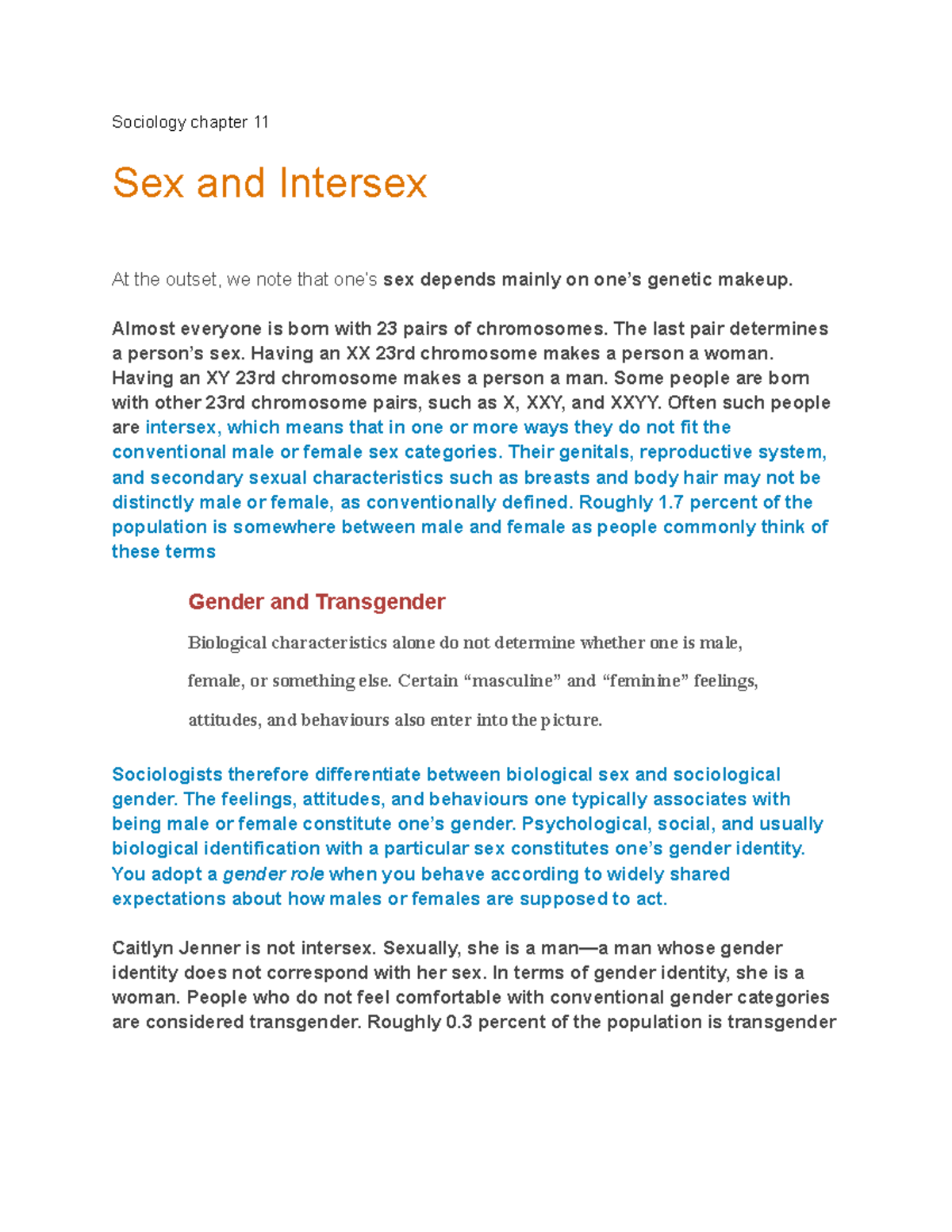 Sociology Chapter 11 Lecture Sociology Chapter 11 Sex And Intersex