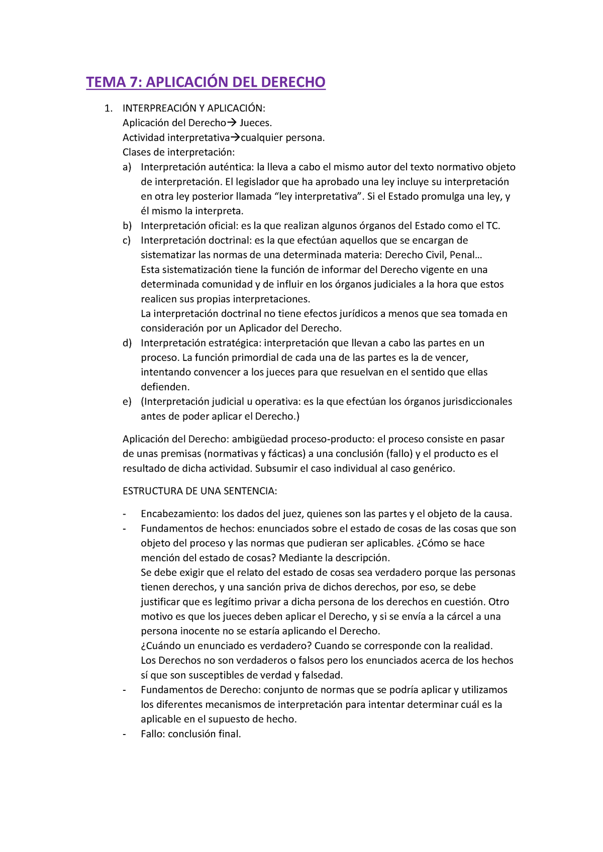 Tema 7 Teoria Del Dret Tema 7 AplicaciÓn Del Derecho 1