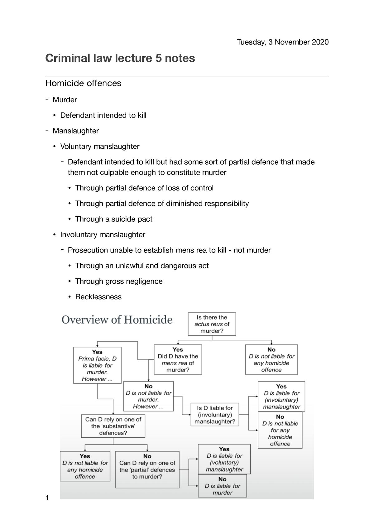 Lecture 5 Murder And Voluntary Manslaughter Criminal Law Lecture 5