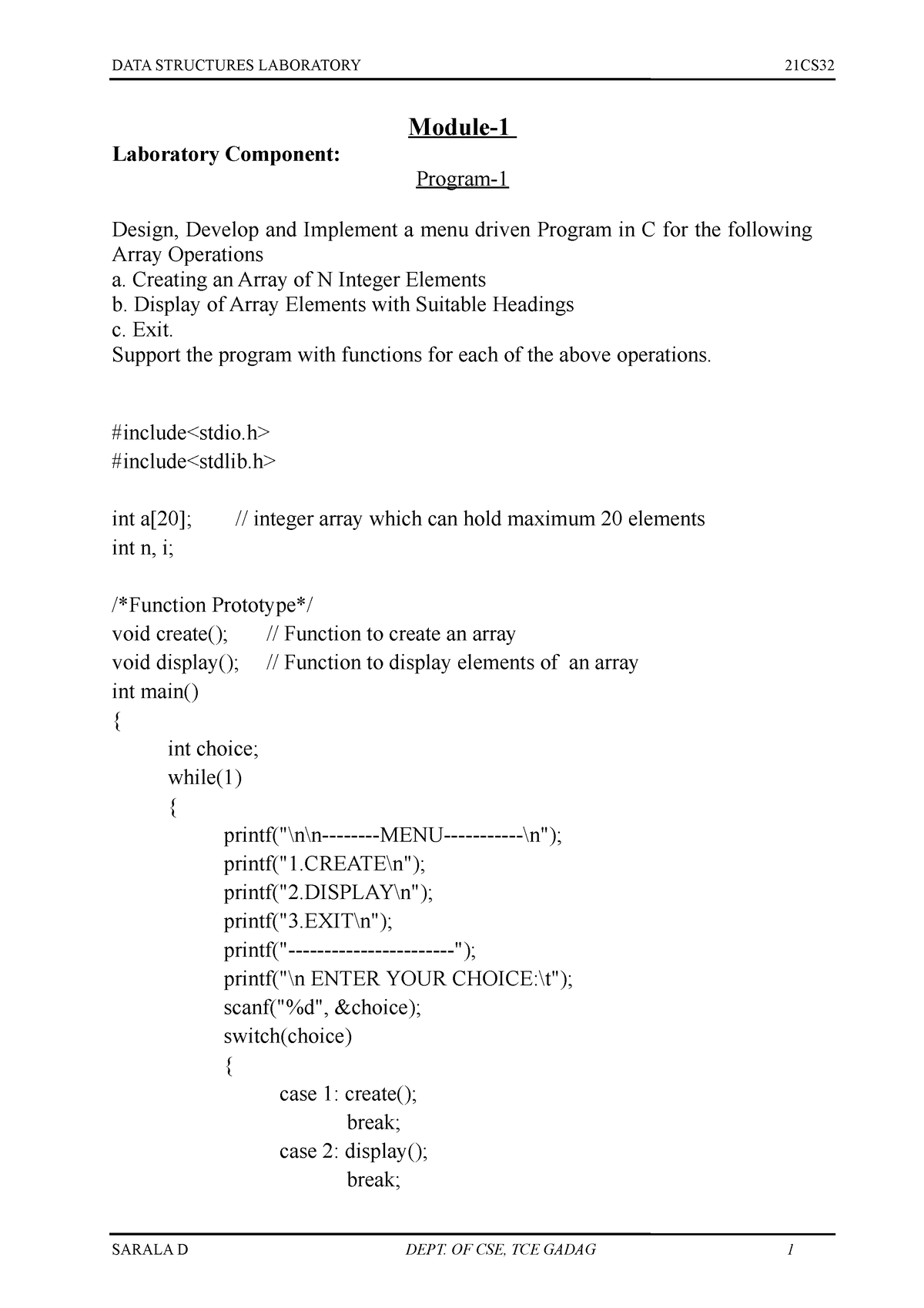 Data Structures Laboratory 2022 1 Module Laboratory Component