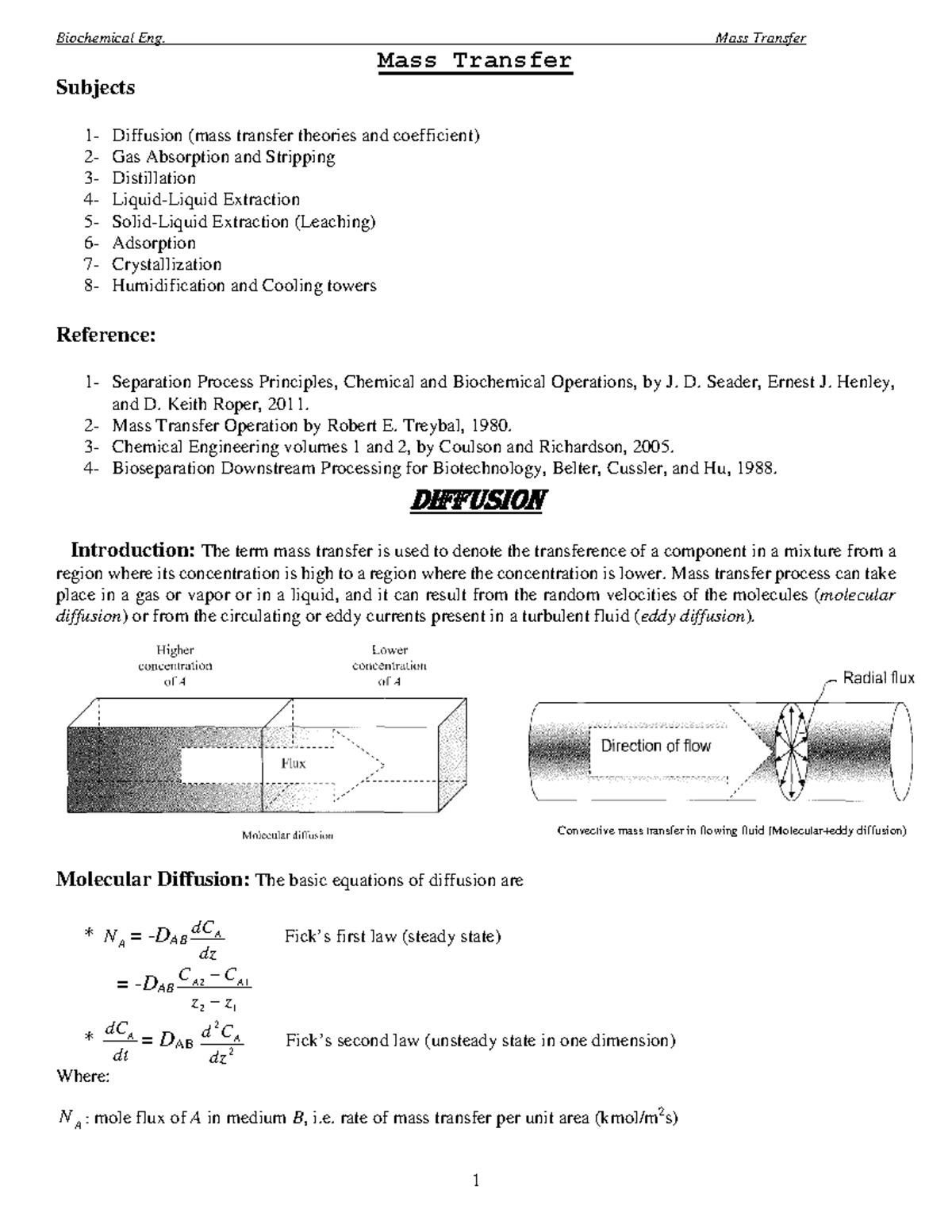 Diffusion 1 Mass Transfer Subjects 1 Diffusion Mass Transfer