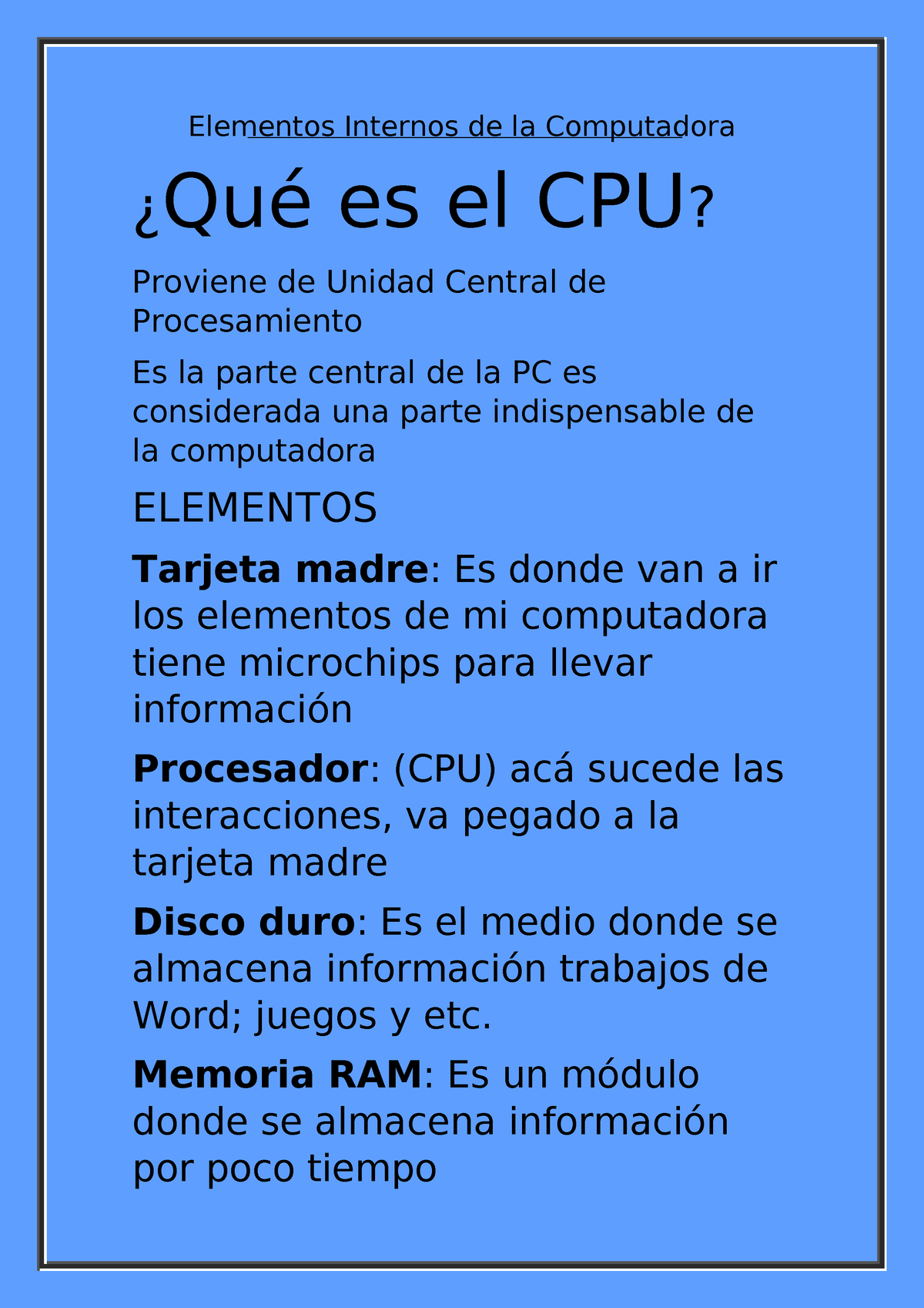 Elementos Internos De La Computadora Piero Ero Elementos Internos De