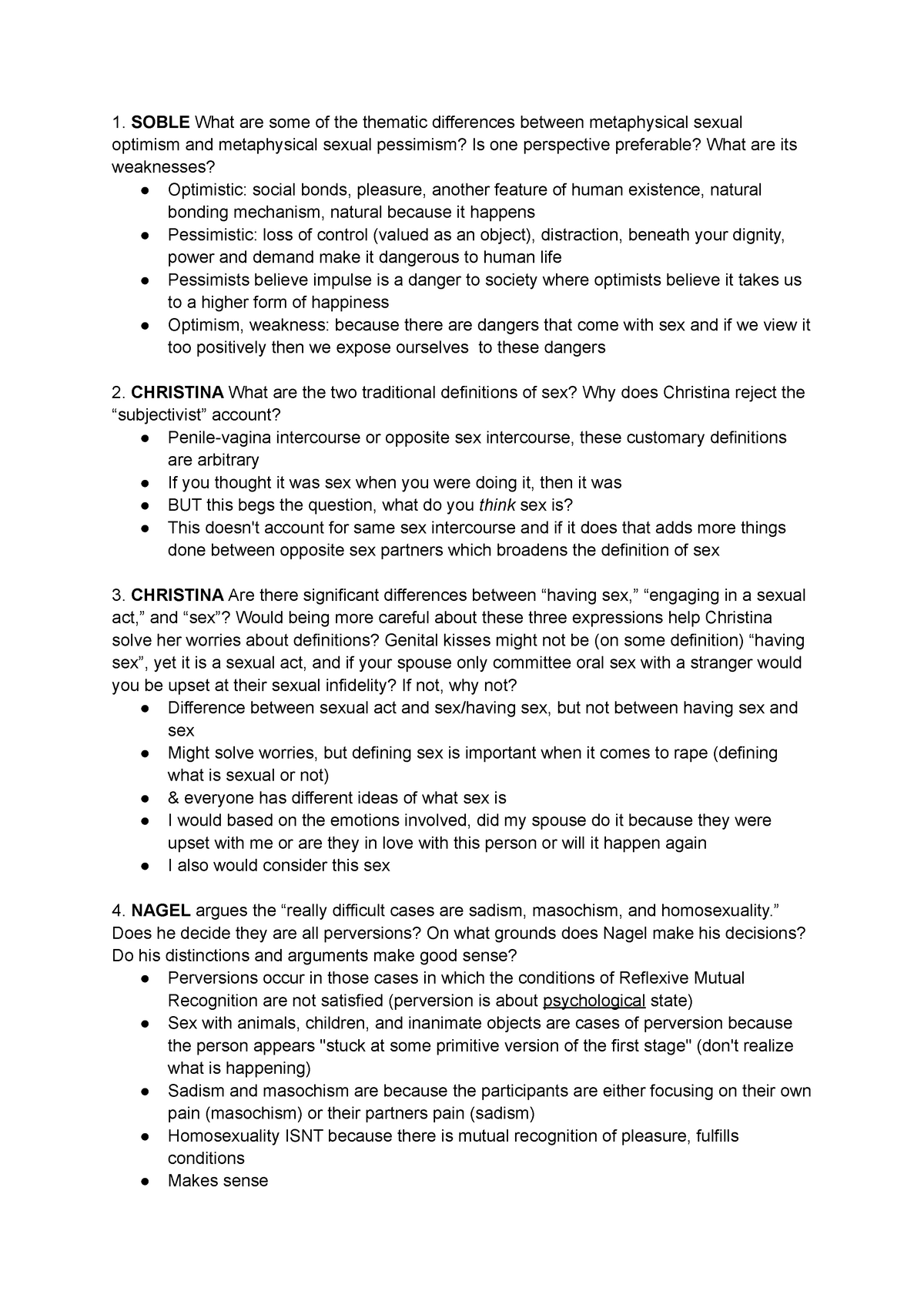 Sex Midterm Soble What Are Some Of The Thematic Differences Between