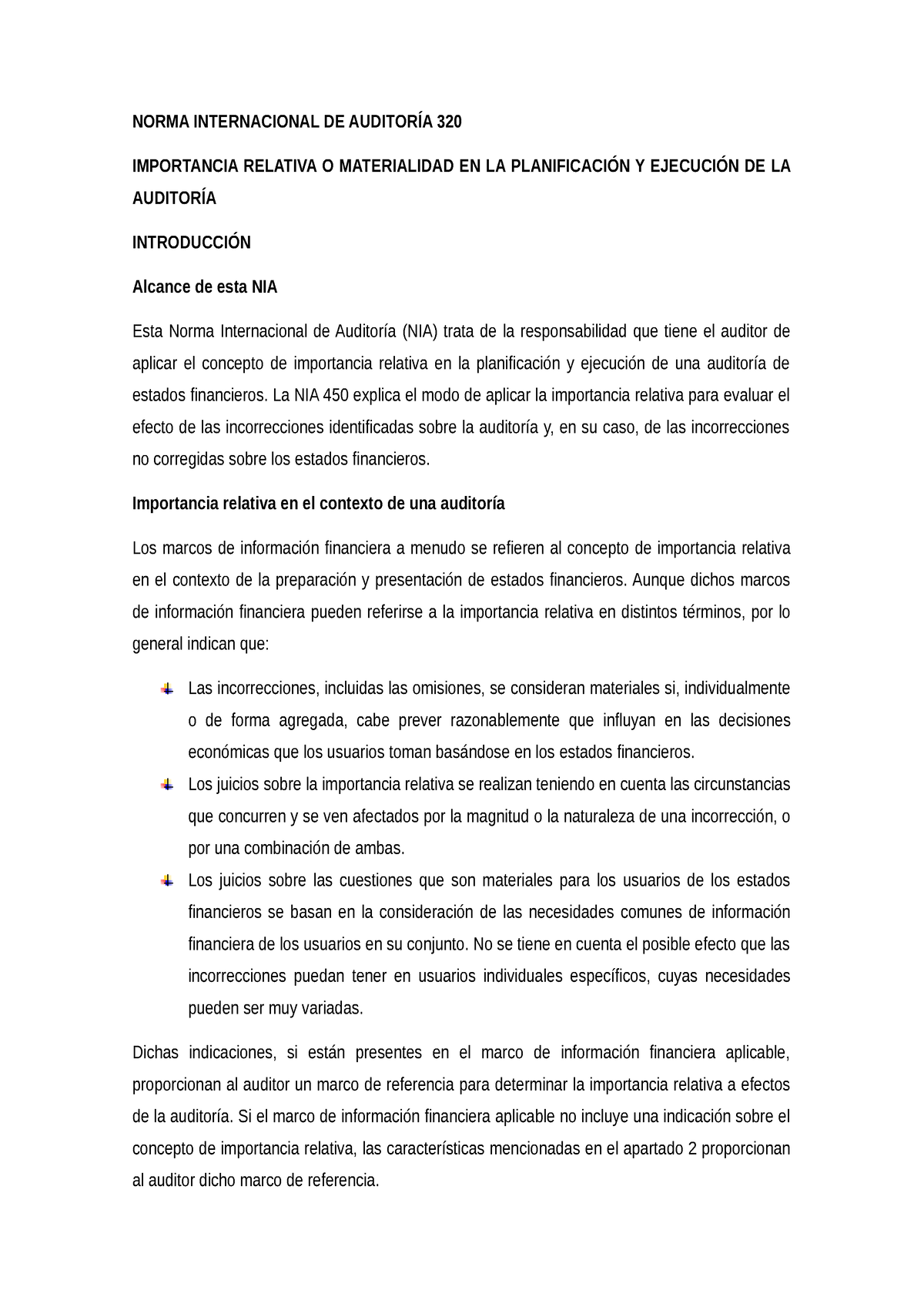 Nia 320 Rgegtgf Norma Internacional De AuditorÍa 320 Importancia