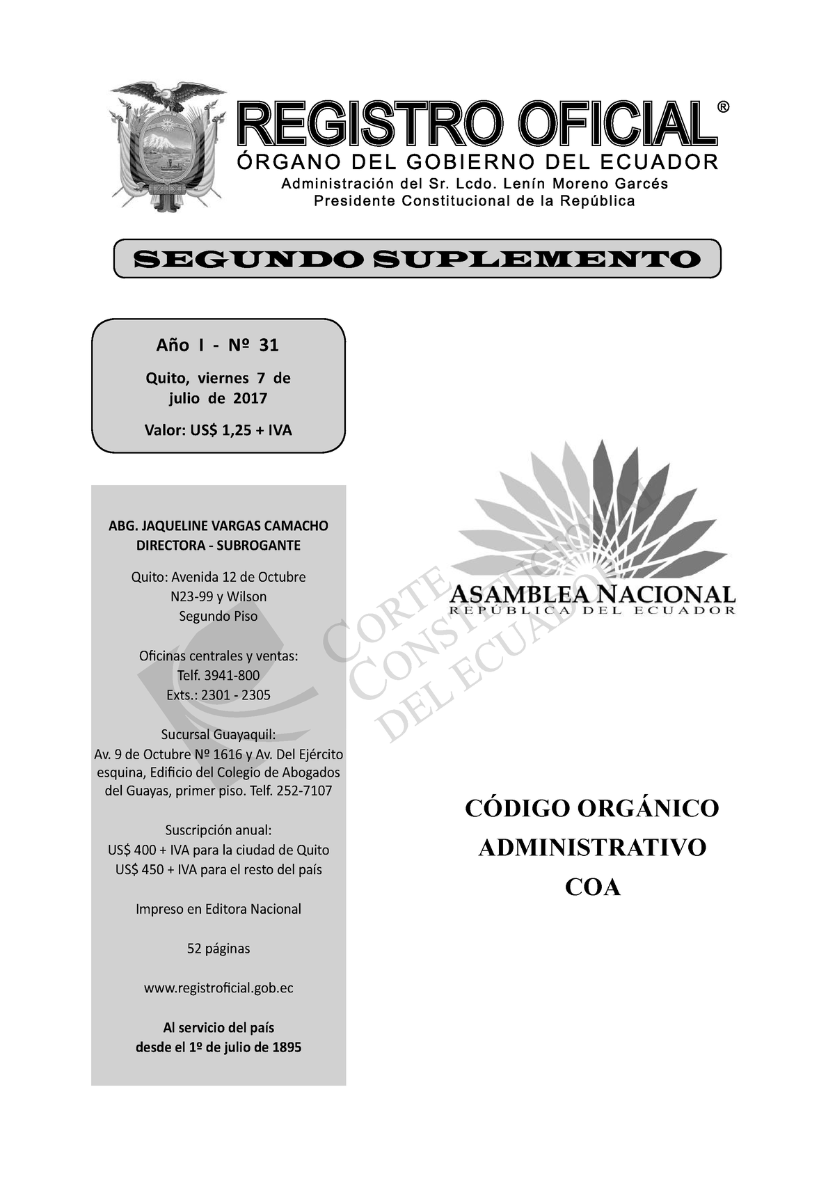 Coa Código Orgánico Administrativo Cge Año I Nº 31 Quito Viernes 7