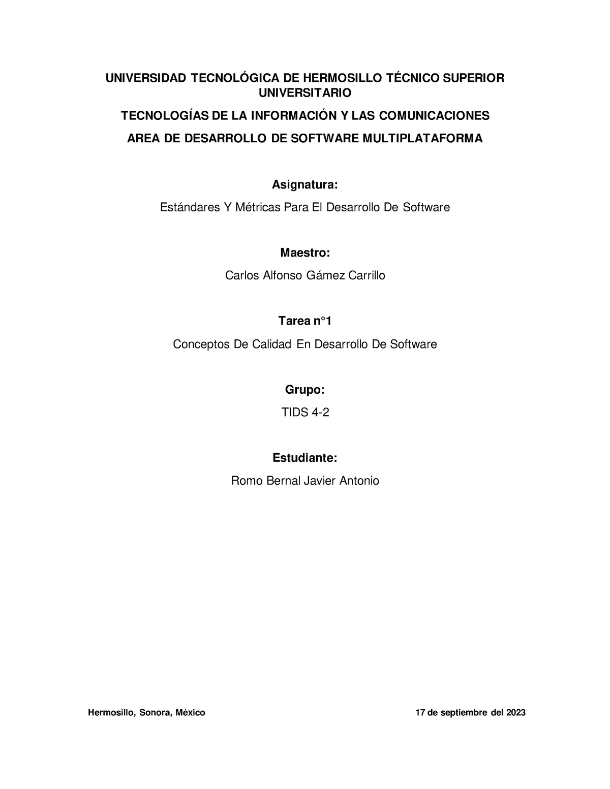 Estándares De Calidad Universidad TecnolÓgica De Hermosillo TÉcnico