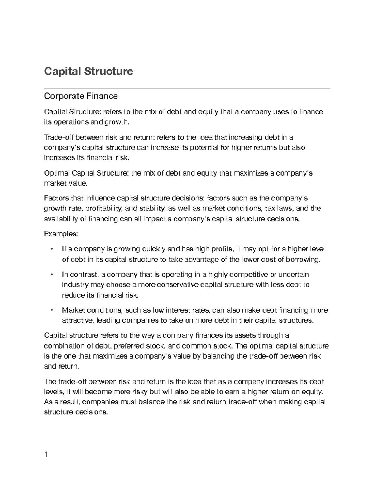 Capital Structure Corporate Finance Capital Structure Corporate