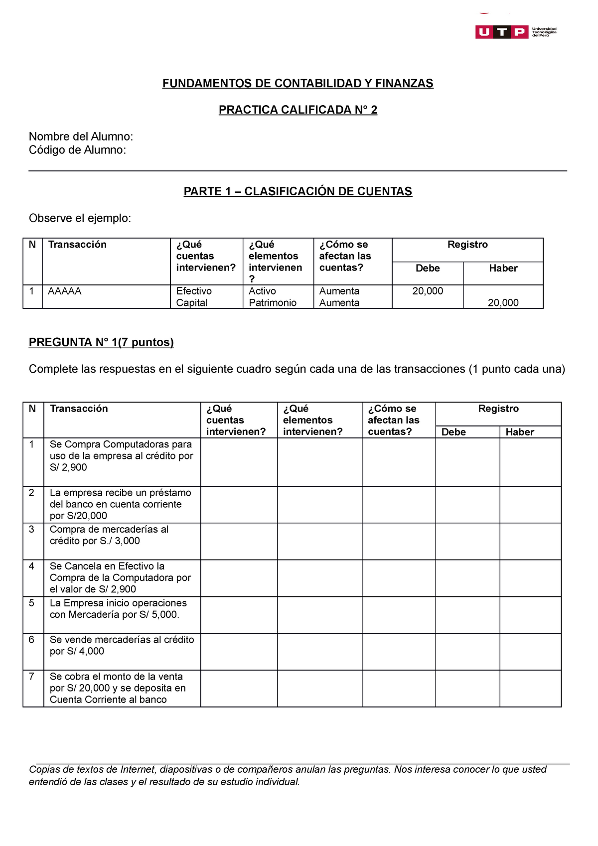 Practica Calificada Fundamentos De Contabilidad Y Finanzas Practica