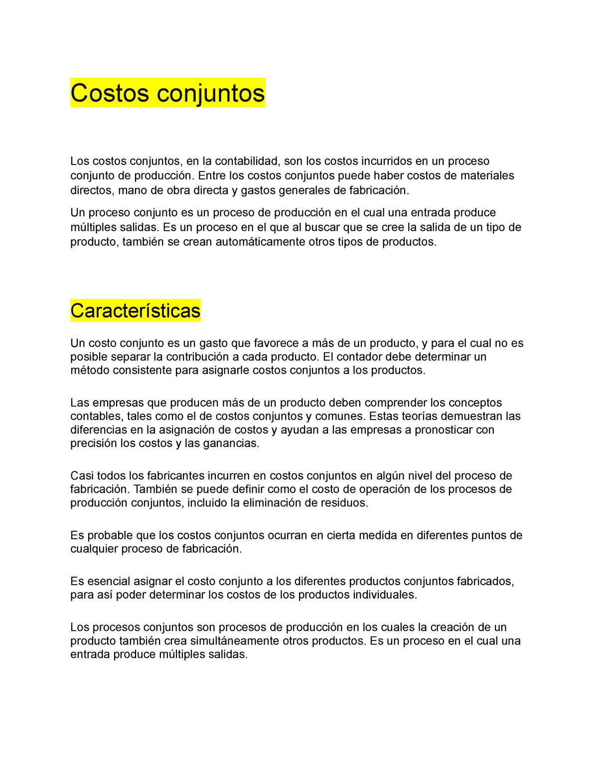 Costos Conjuntos Es Tarea Completa Costos Conjuntos Los Costos