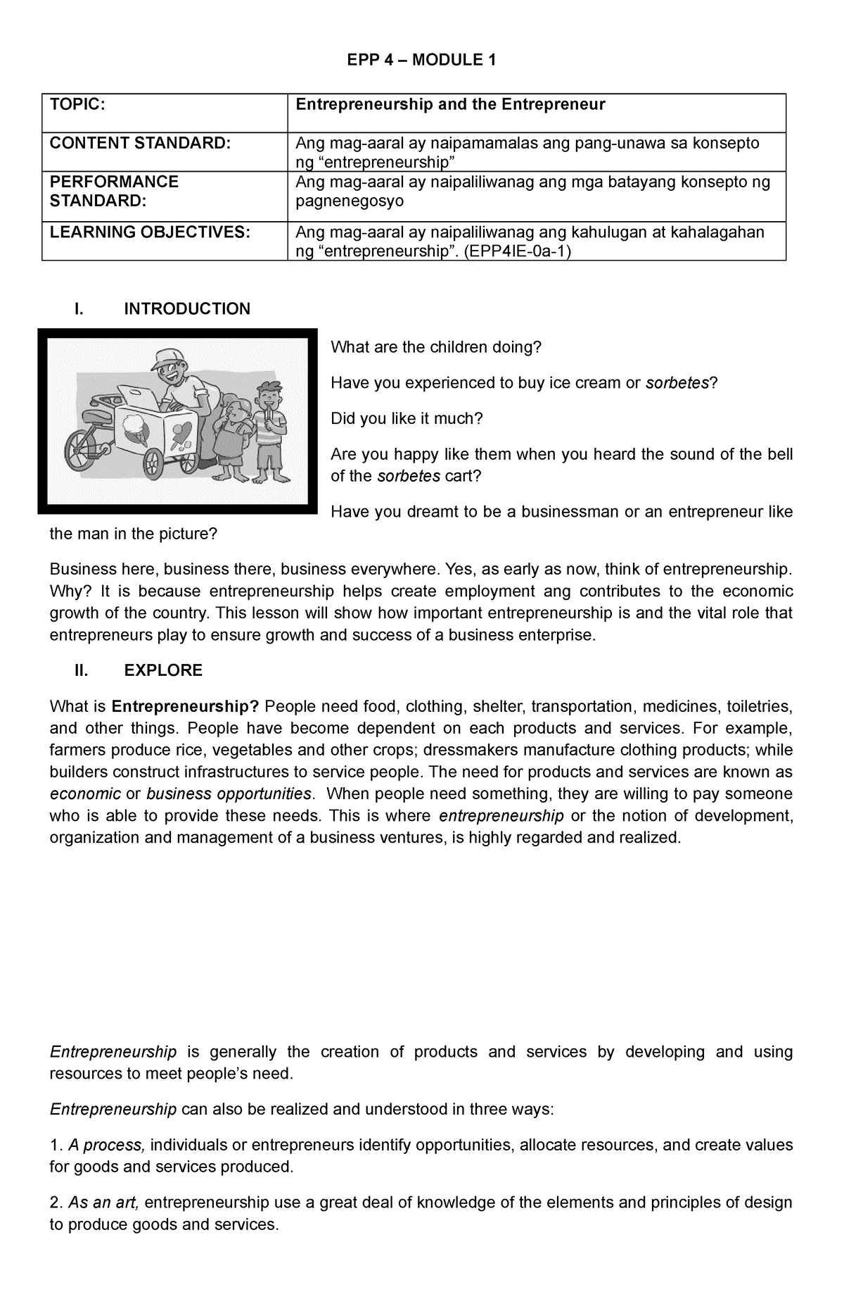 Grade 4 Epp Entrepreneurship Aralin 1 Kahulugan At Ka