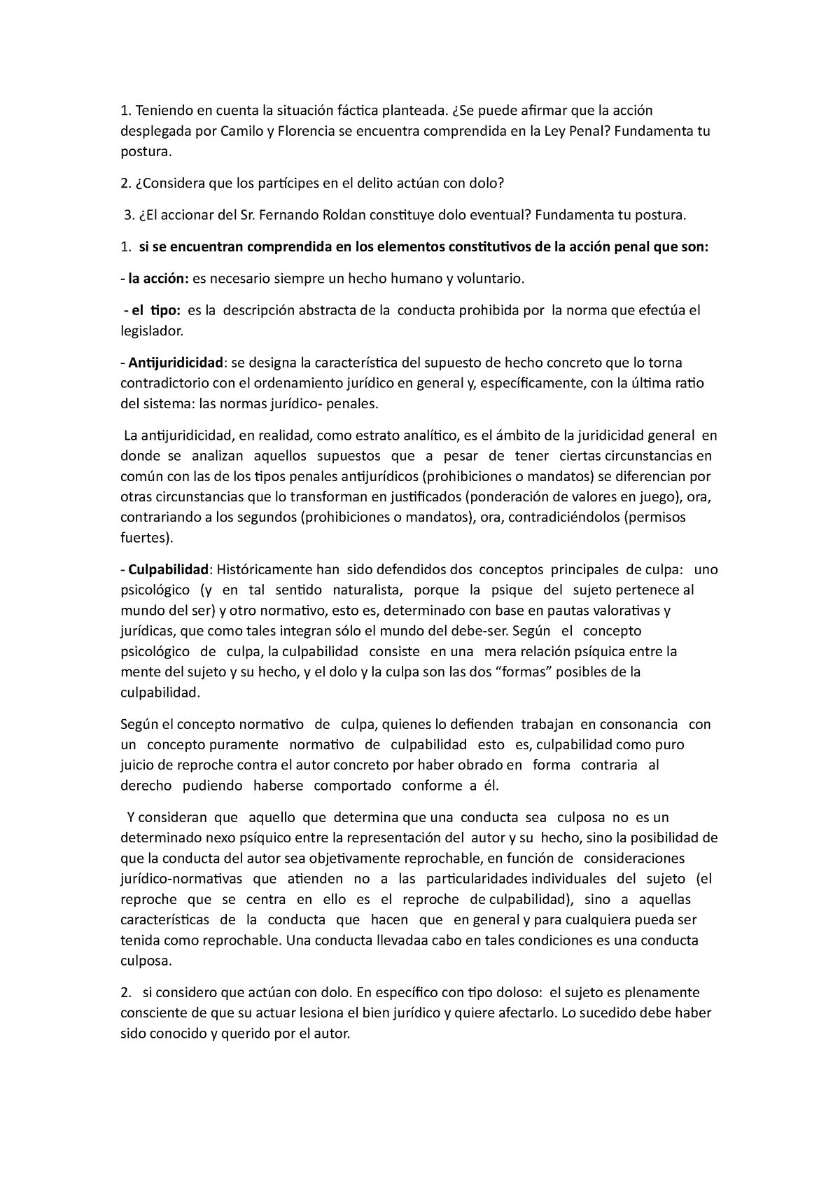 Tp 2 Derecho Penal Teniendo En Cuenta La Situación Fáctica Planteada