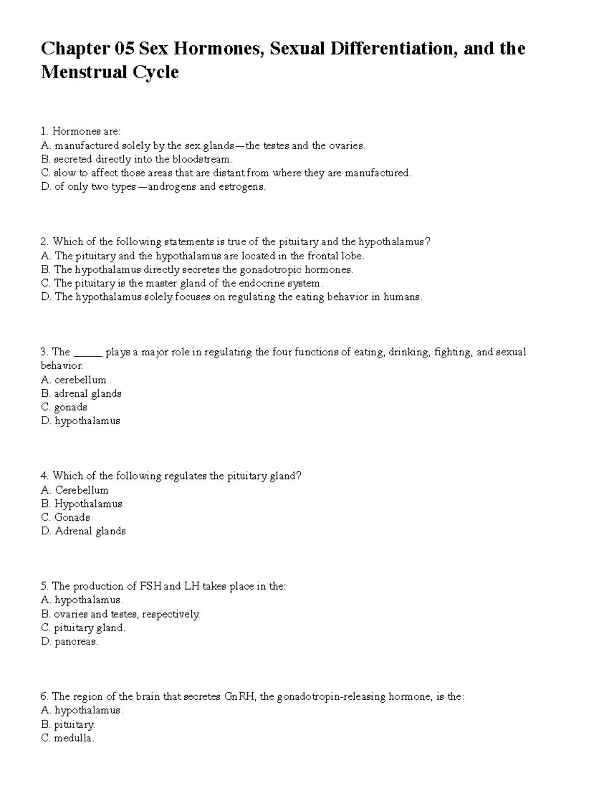 Chapter 05 Sex Hormones Sexual Differentiation And The Menstrual