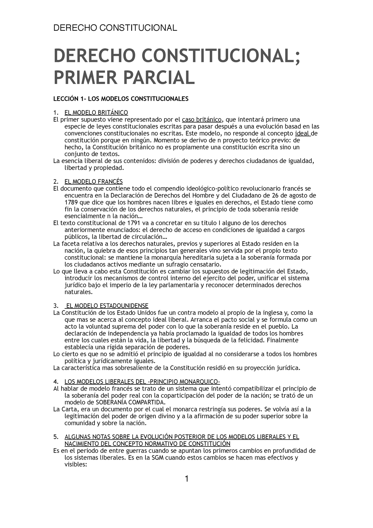 Derecho Constitucional Primer Parcial Derecho Constitucional Derecho