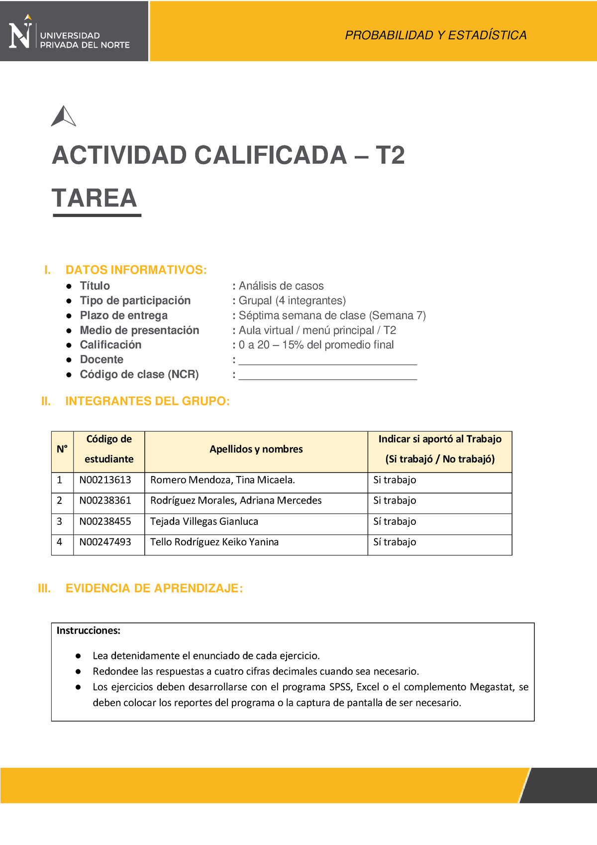 T2 Estadistica Matematica Actividad Calificada T Tarea I Datos