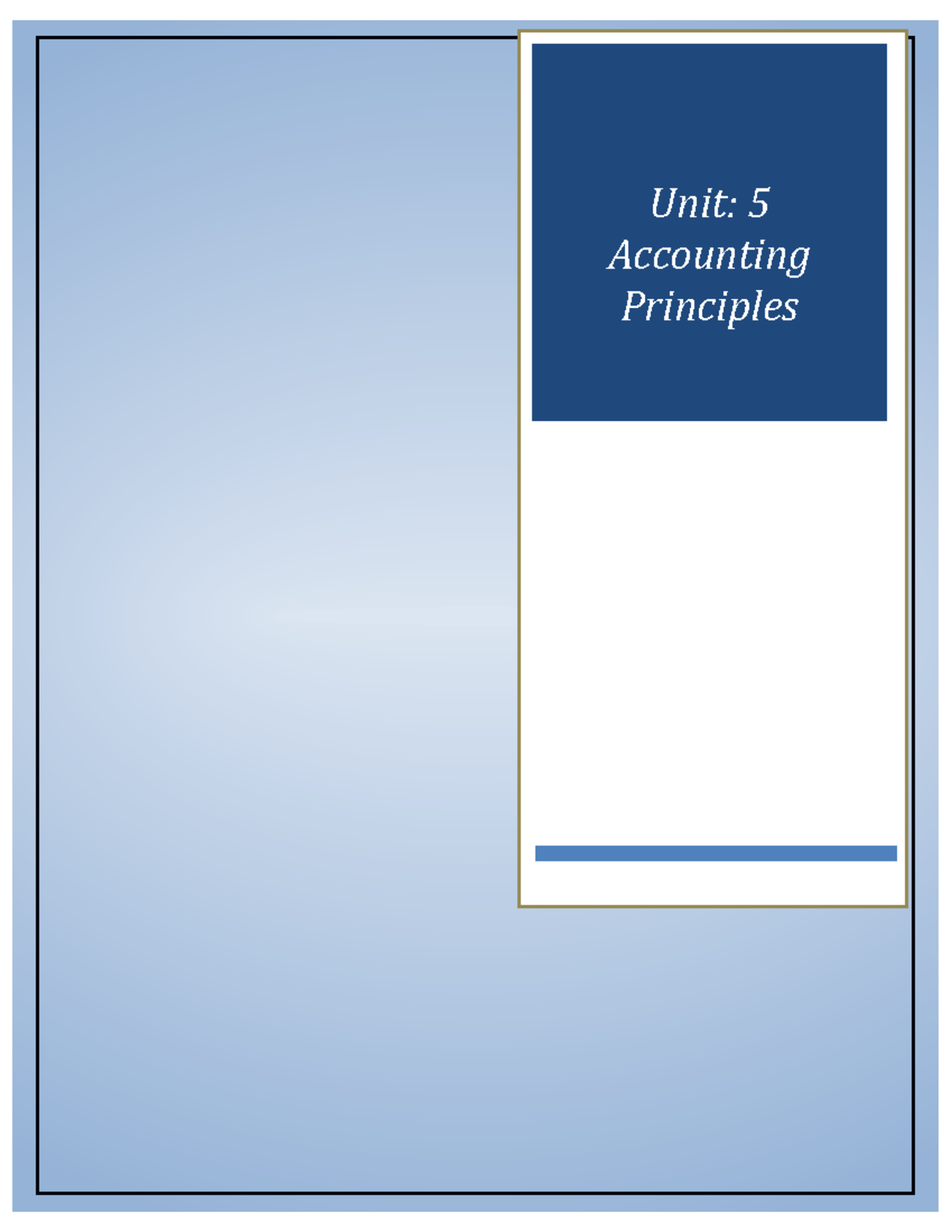 Accounting Principles Unit 5 Accounting Principles Table Of Contents