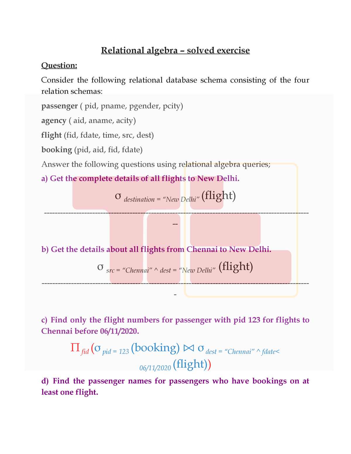 Relational Algebraqueriesdocx Relational Algebra Solved Exercise