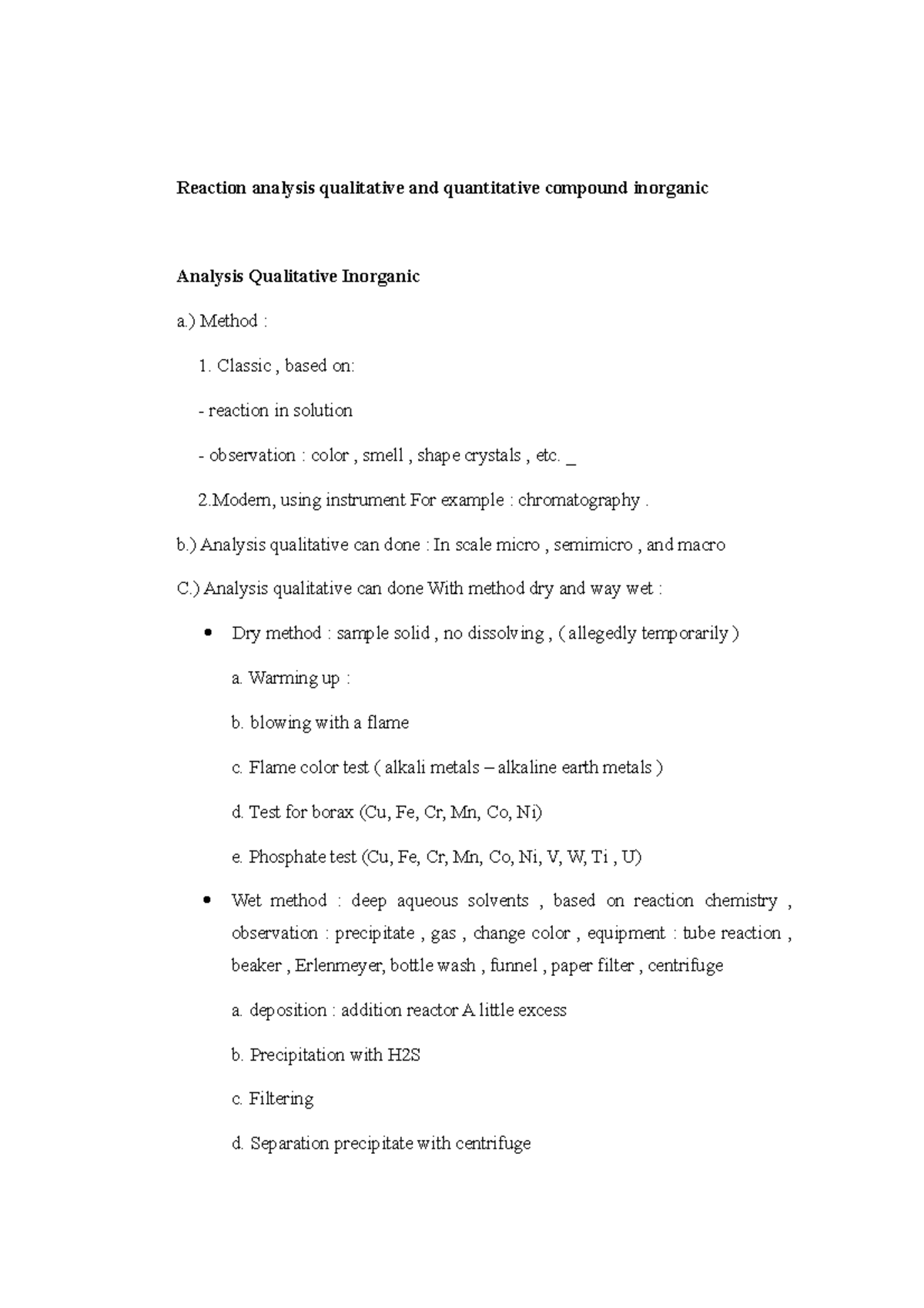 Reaction Analysis Qualitative And Quantitative Compound Inorganic