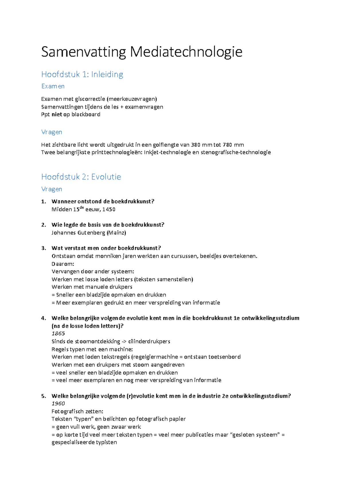 Samenvatting Mediatechnologie Samenvatting Mediatechnologie Hoofdstuk