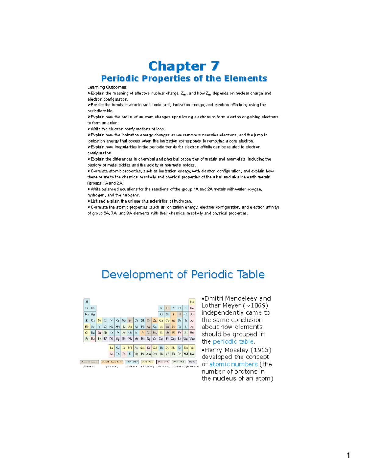 Chapter 7 Periodic Properties Of The Elements Chapter 7 Periodic