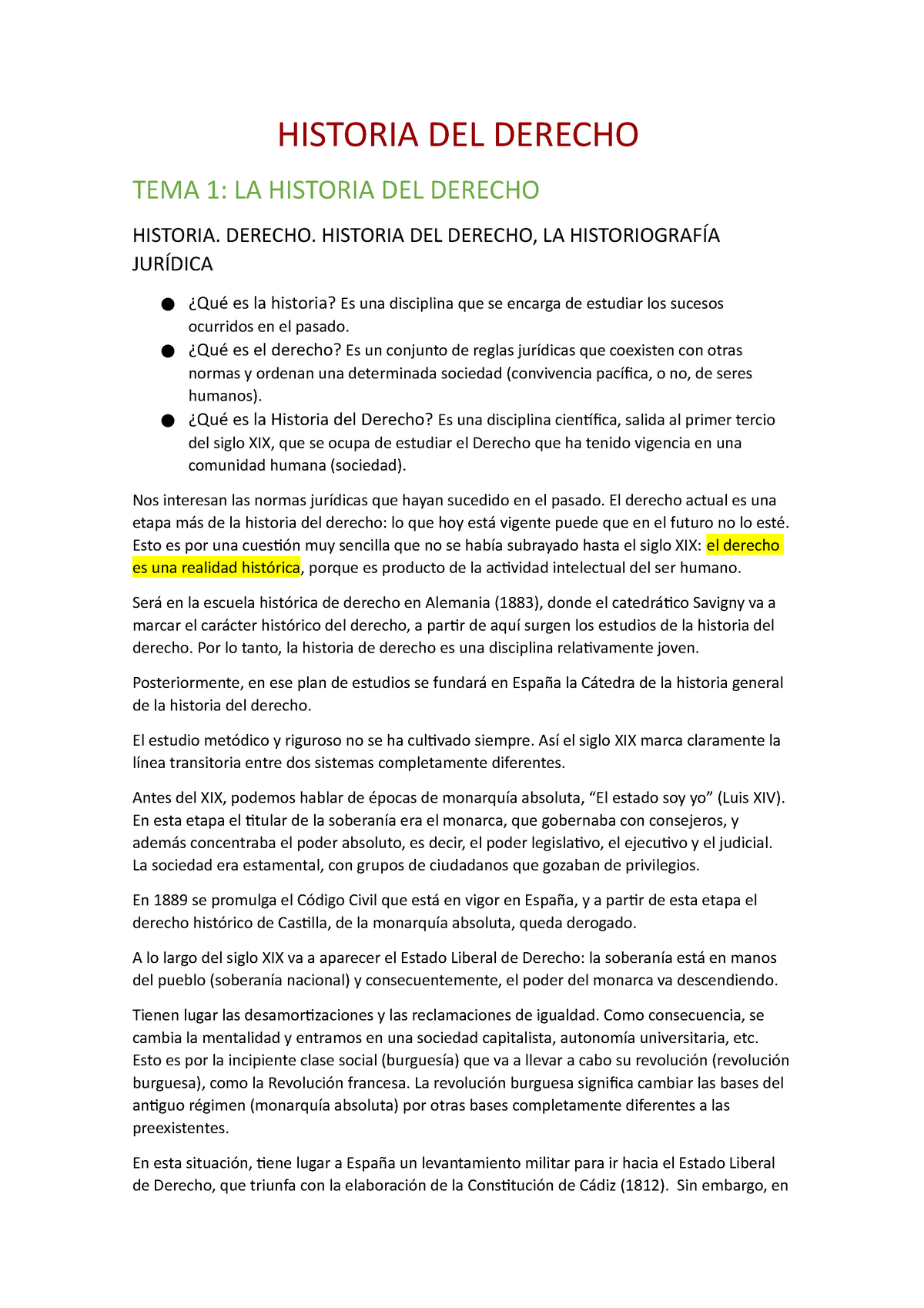 Historia Del Derecho Curso 2019 Historia Del Derecho Tema 1 La