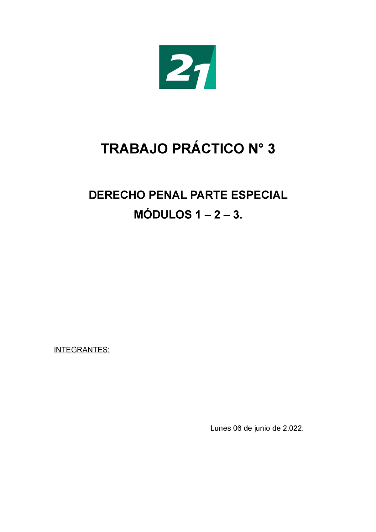 Trabajo Practico 3 Derecho Penal Parte Especial Trabajo PrÁctico N° 3