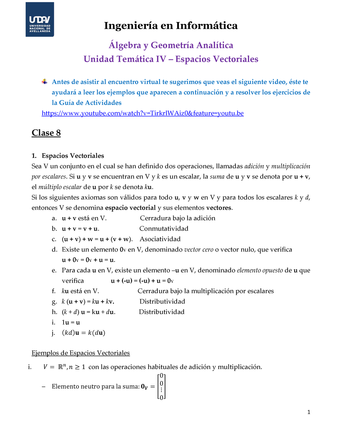 Clase 8 Guía Teórica Guias Teoricas De La Materia Álgebra Y