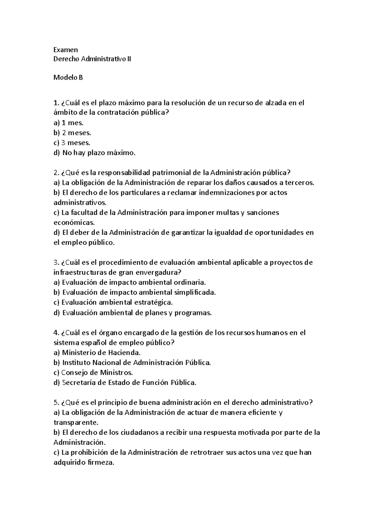 Test Admin Ii Modelo B Examen Derecho Administrativo Ii Modelo B