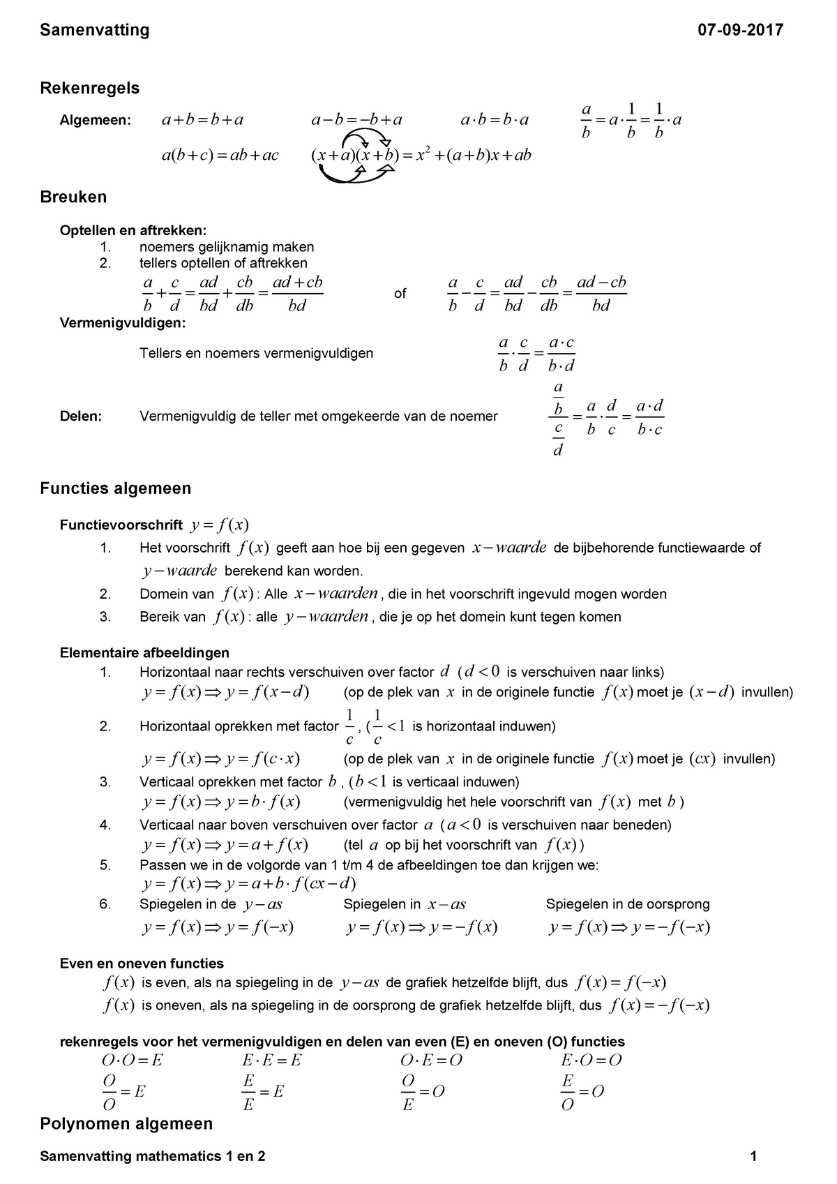 Samenvatting Wiskunde Samenvatting 07 09 Rekenregels Algemeen A B