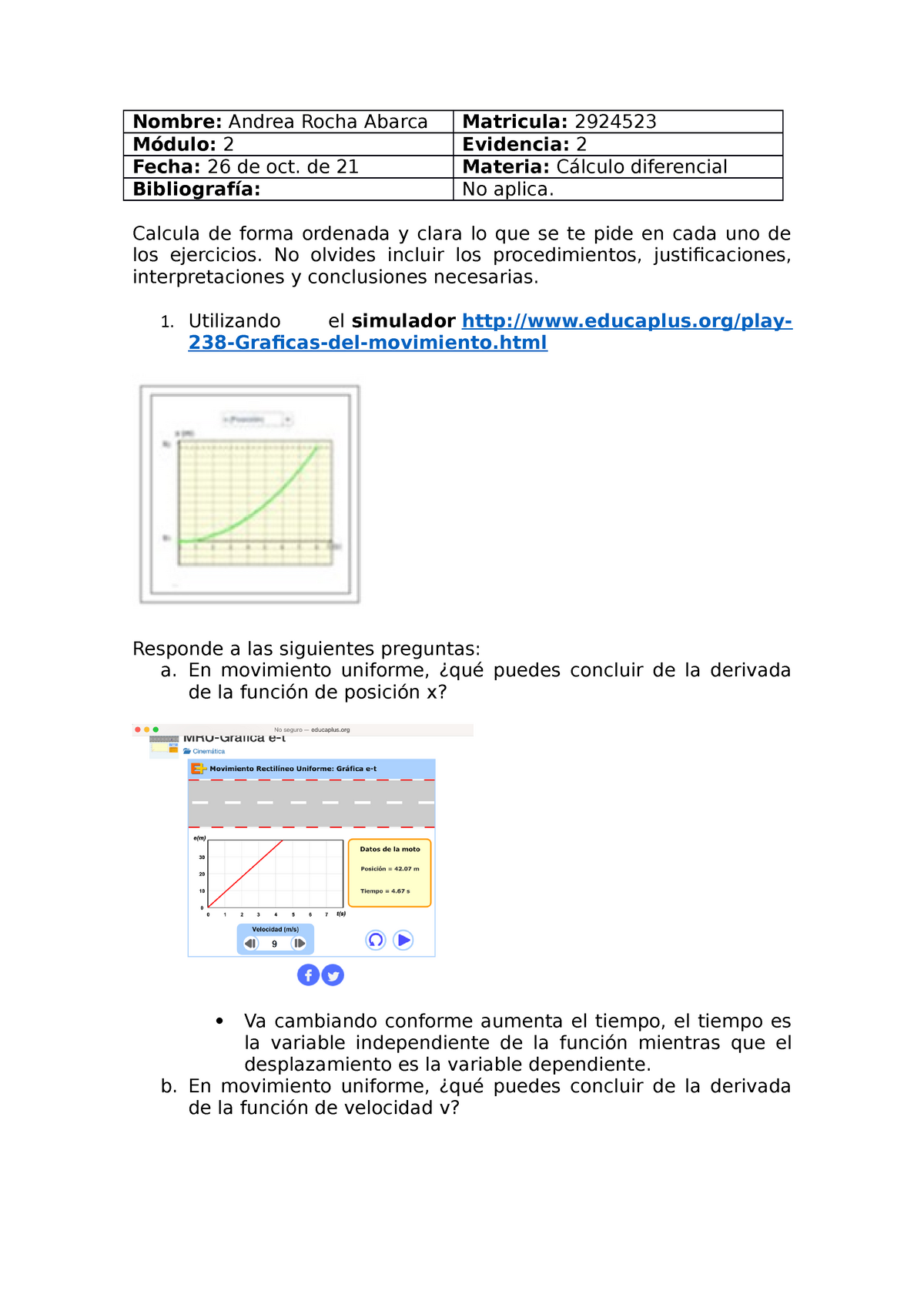 Evidencia 2 Cálculo Diferencial Nombre Andrea Rocha Abarca Matricula