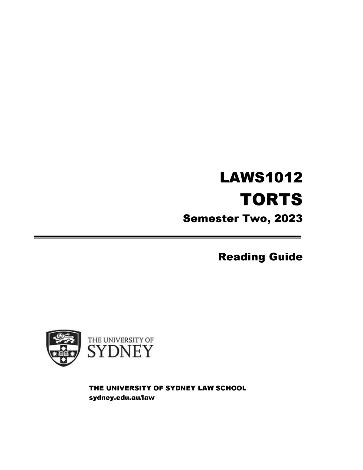 Laws1012 2023 Reading Guide Laws Torts Semester Two 2023 Reading