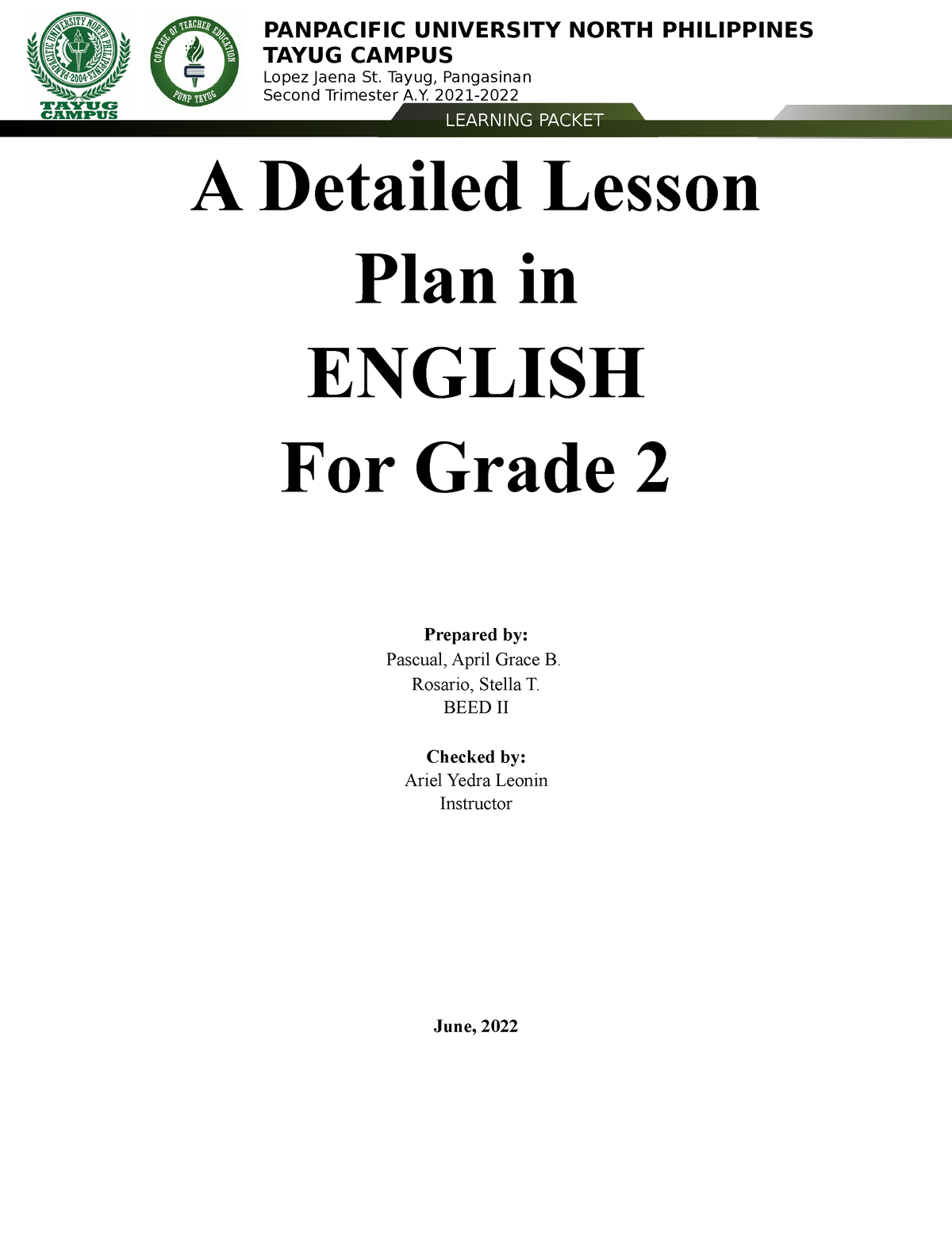 Detailed Lesson Plan In English Grade 2 A Detailed Lesson Plan In