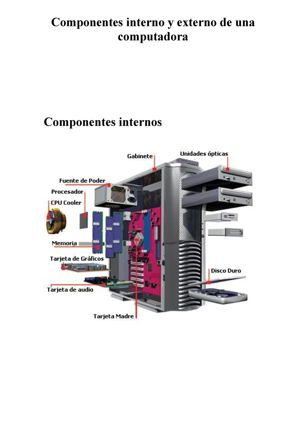 Componentes De Una Computadora Componentes Interno Y Externo De Una