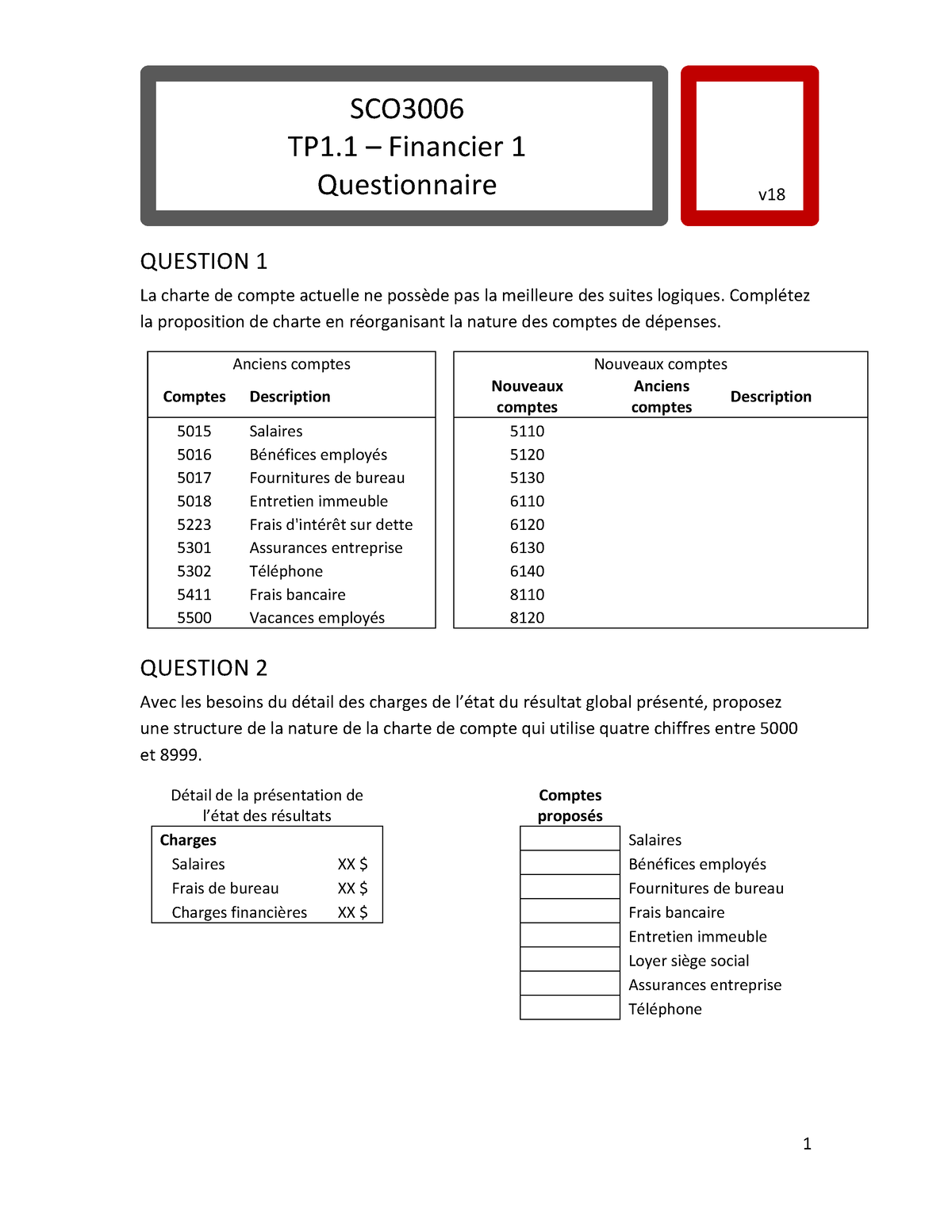 Sco3006 Tp1 Questionnaire P Question 1 La Charte De Compte Actuelle