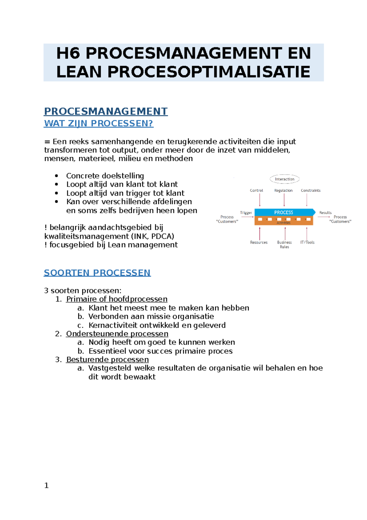 H6 Procesmanagement En Lean Procesoptimalisatie Samenvatting H6