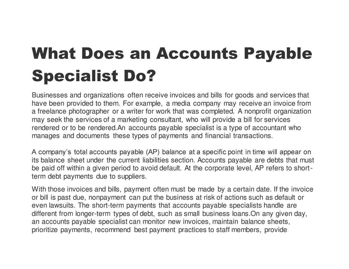 What Does An Accounts Payable Specialist Do What Does An Accounts