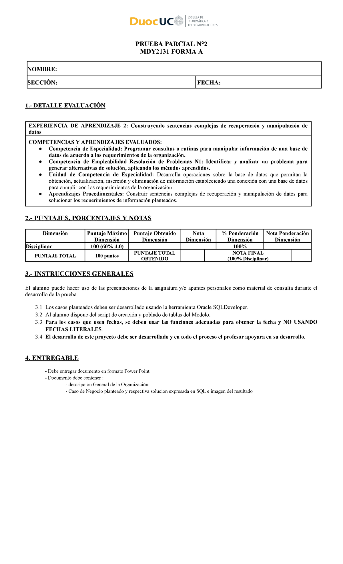 Prueba Parcial N2 Mdy2131 A Prueba Parcial N° Mdy2131 Forma A Nombre