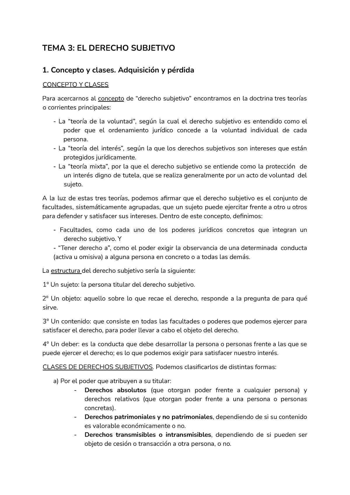 Tema 3 El Derecho Subjetivo Tema 3 El Derecho Subjetivo 1 Concepto