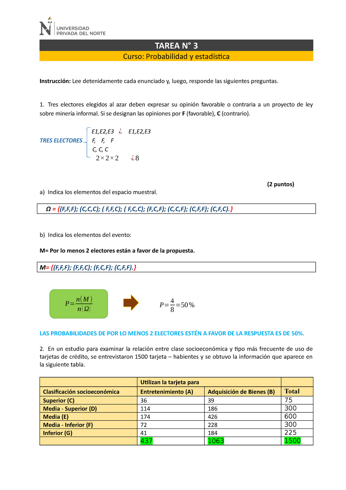 Tarea T3 Probabilidad Tarea N° 3 Curso Probabilidad Y Estadística