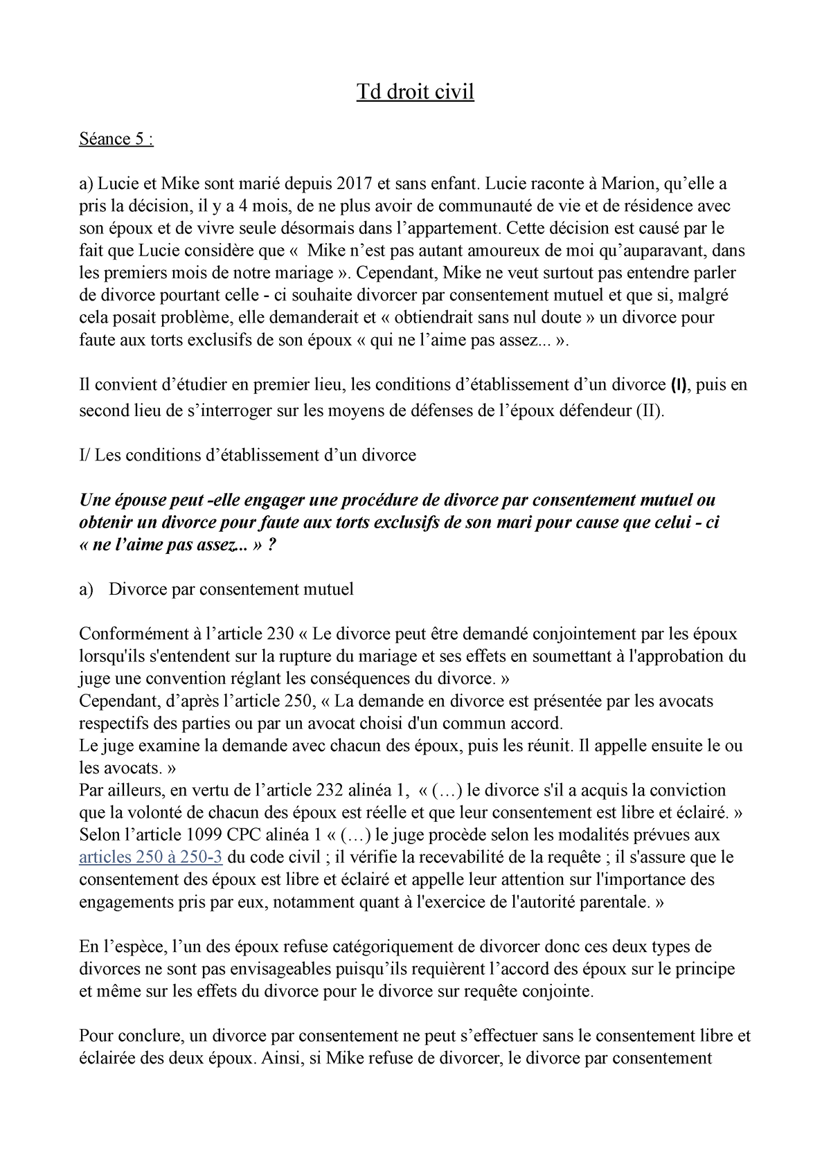 Td Droit Civil Cas Pratique Td Droit Civil Séance 5 A Lucie Et