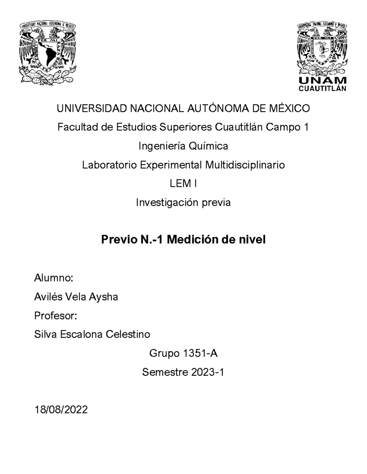 Previo Lem 1 Universidad Nacional Aut”noma De M Facultad De