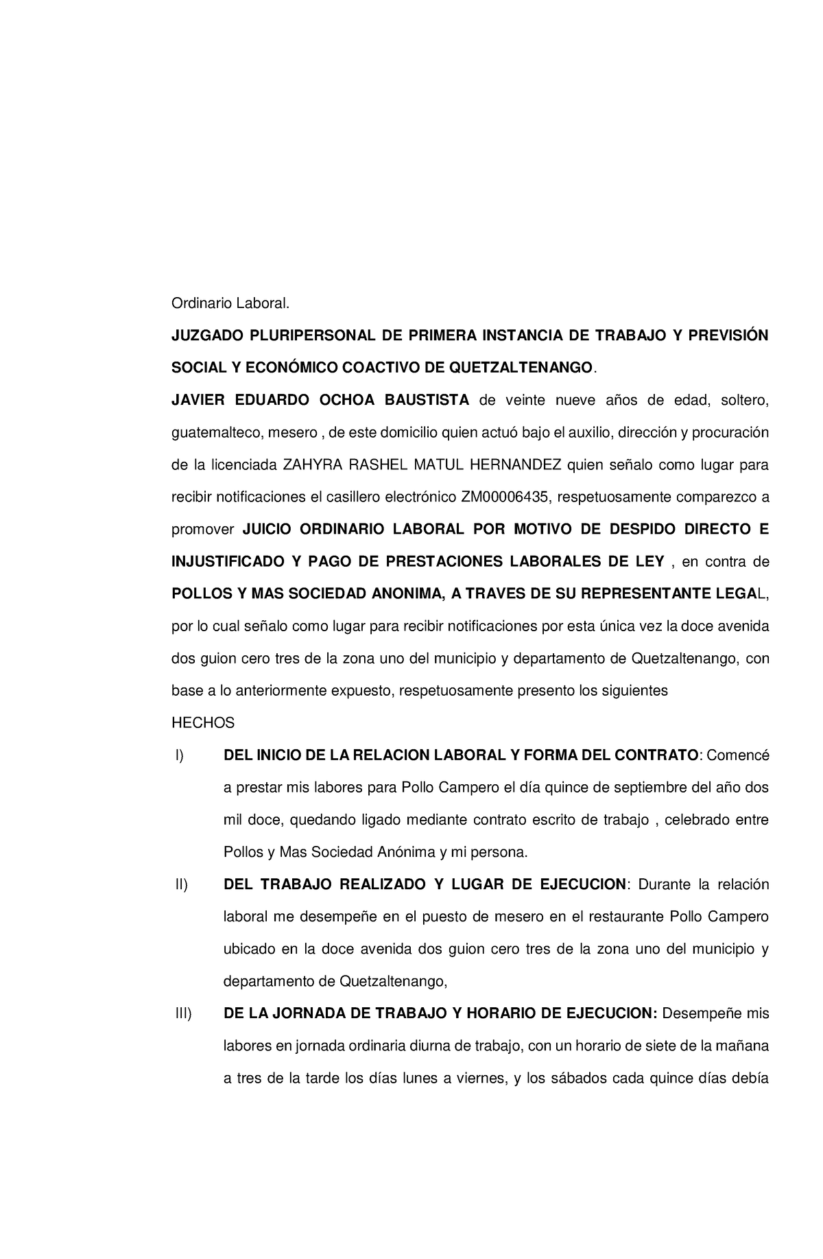 Demanda Laboral 2 Ordinario Laboral Juzgado Pluripersonal De Primera