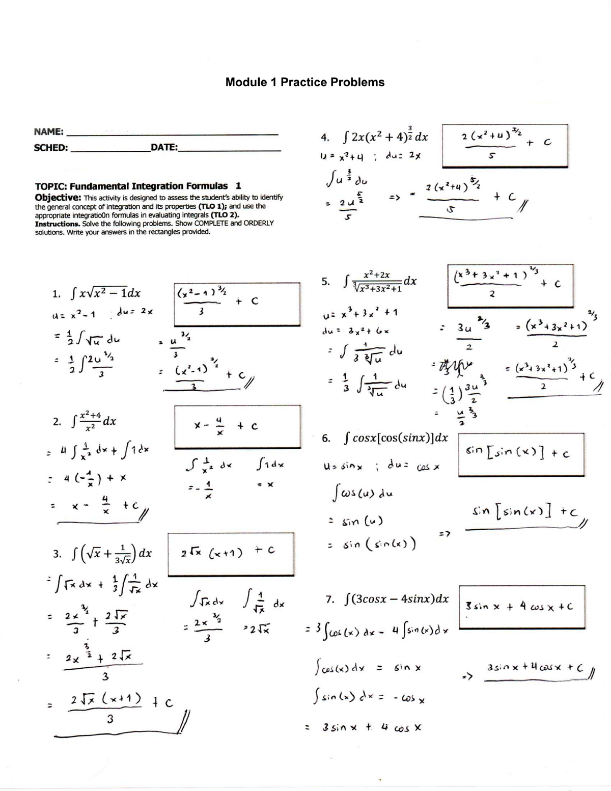 Integral Calculus Module 1 Practice Problems Calculus 2 Pangsu