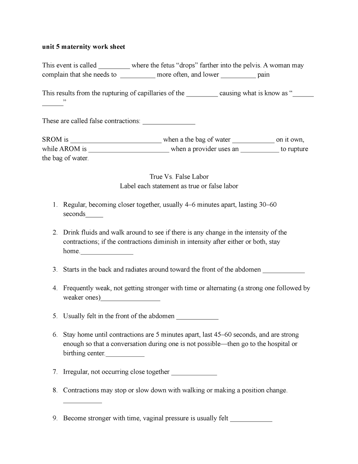 Unit 5 Worksheet Made By Professor For Unit 5 It Is Fill In The