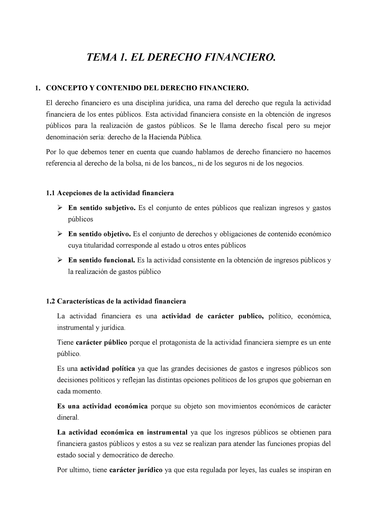 Tema 1 Apuntes 1 Tema 1 El Derecho Financiero 1 Concepto Y