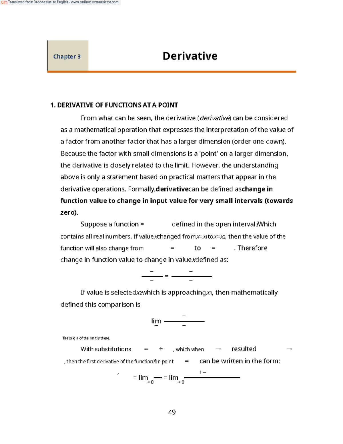 Derivative Of Functions At A Point Chapter 3 Derivative Derivative Of