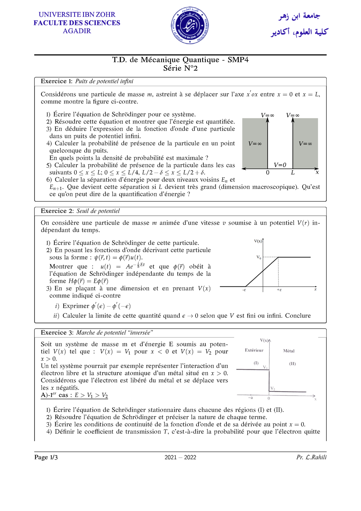 Td De Mécanique Quantique Smp4 Série N°2 T De Mécanique